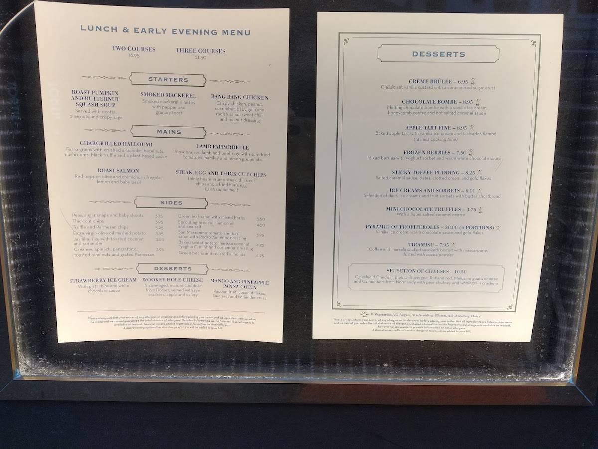 Menu at The Ivy Exeter restaurant, Exeter