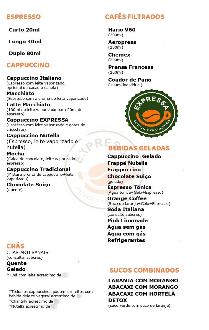 Menu em Expressa Cafeteria e Chocolateria, Vila Velha, R. Quinze de ...