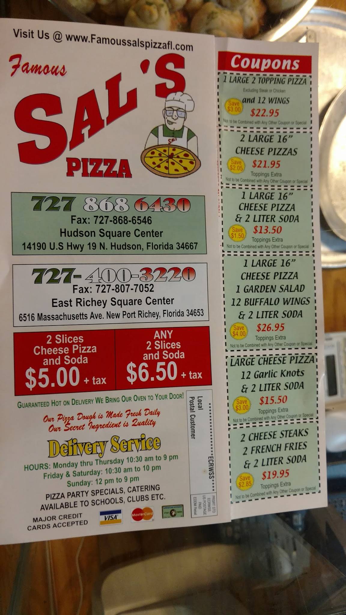 Menu at Famous Sal's Pizza & Italian Eatery pizzeria, Hudson