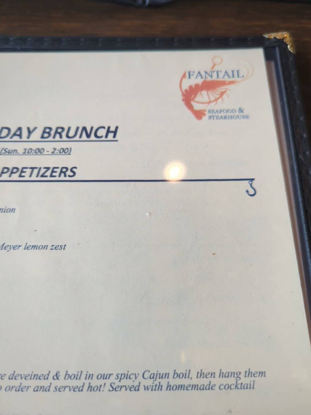 Menu at Fantail Seafood & Steakhouse, Millbrook, Downing St