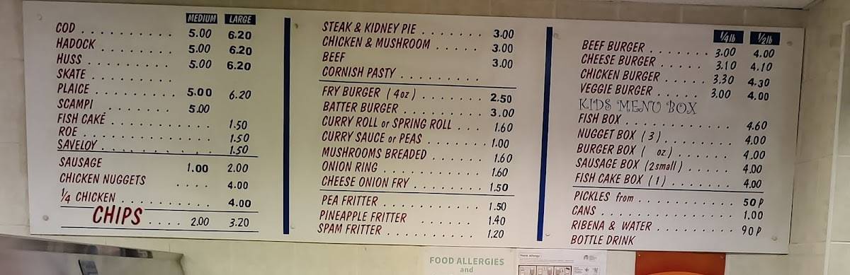 Menu at Felpham Fish & Chips fast food, Bognor Regis, 109 Felpham Way