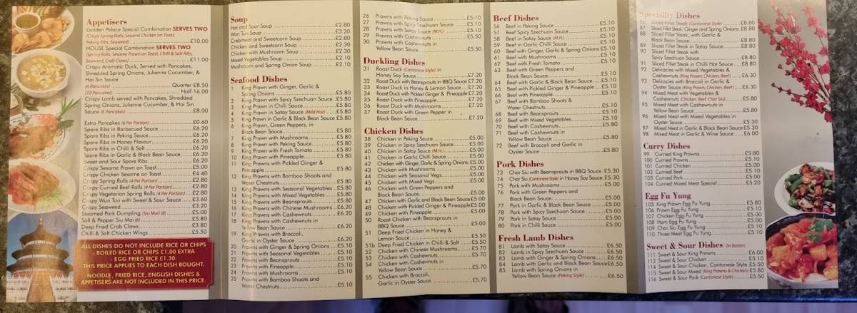 Menu at Golden Palace fast food, Meols, 32 Birkenhead Rd