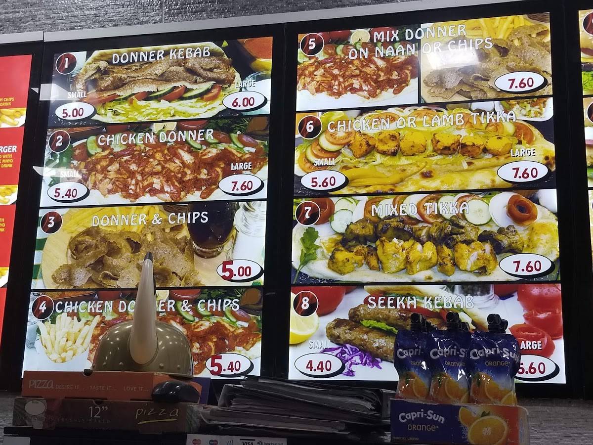 Menu at Hunters fast food, Manchester