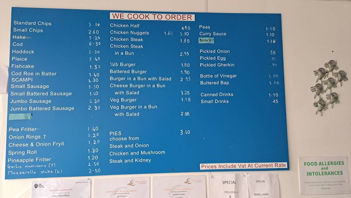 Menu at KC'S fish and chips fast food, Perranuthnoe
