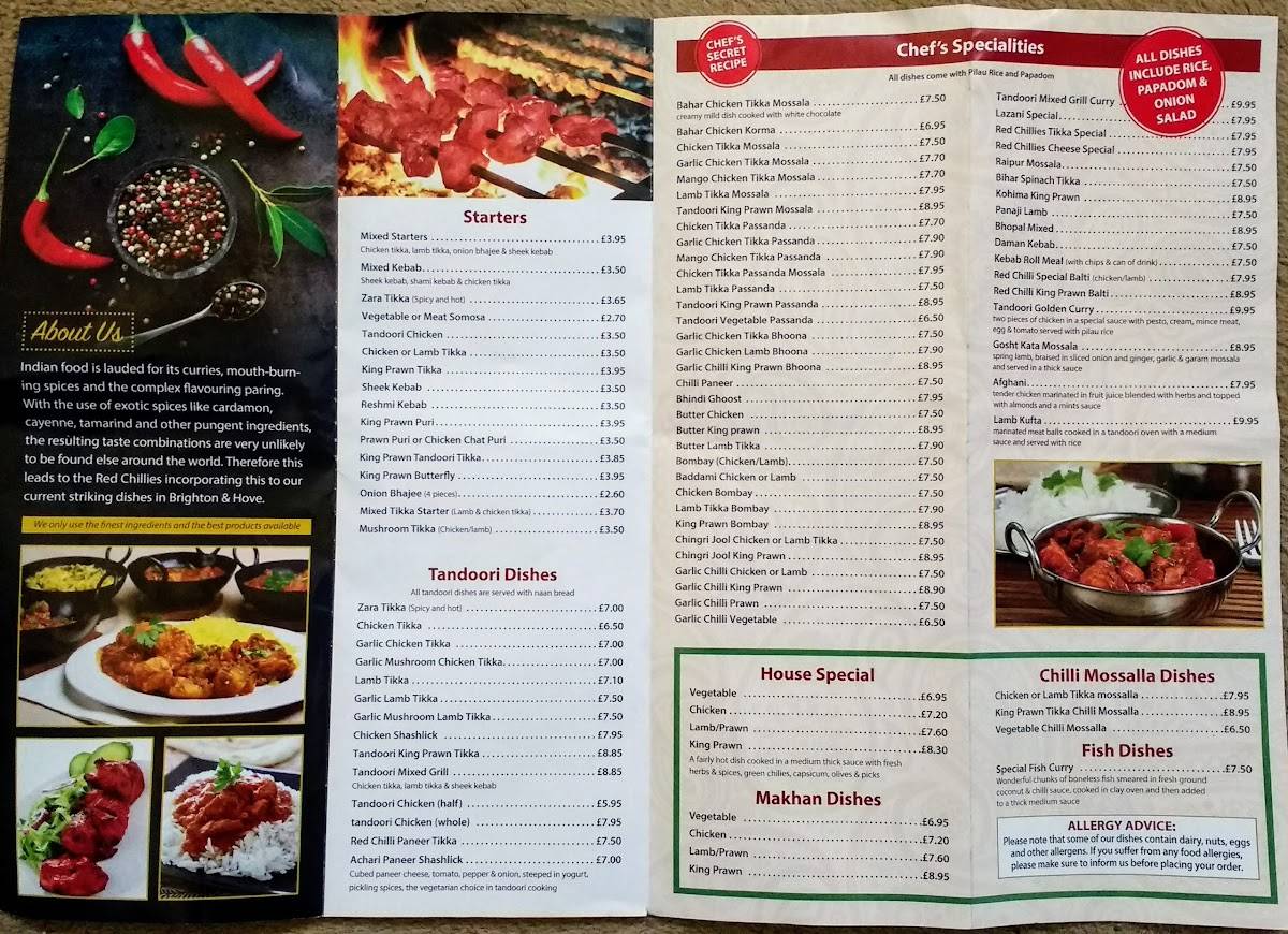 Menu at Red Chillies fast food, Brighton