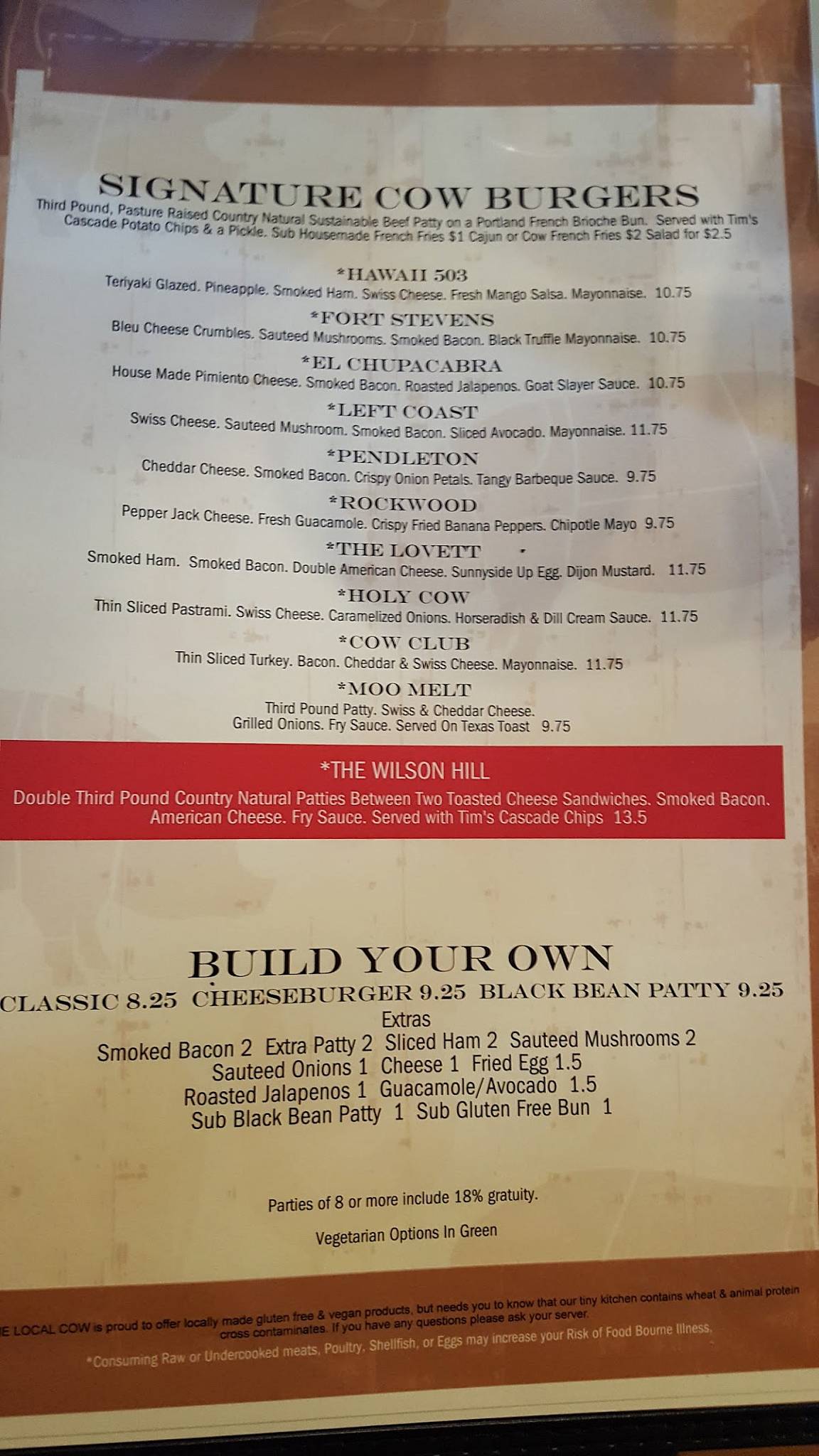 Menu at The Local Cow fast food, Gresham