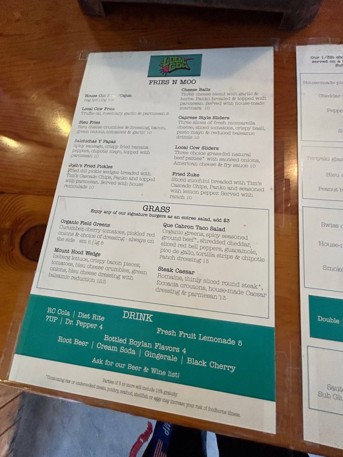 Menu at The Local Cow fast food, Gresham
