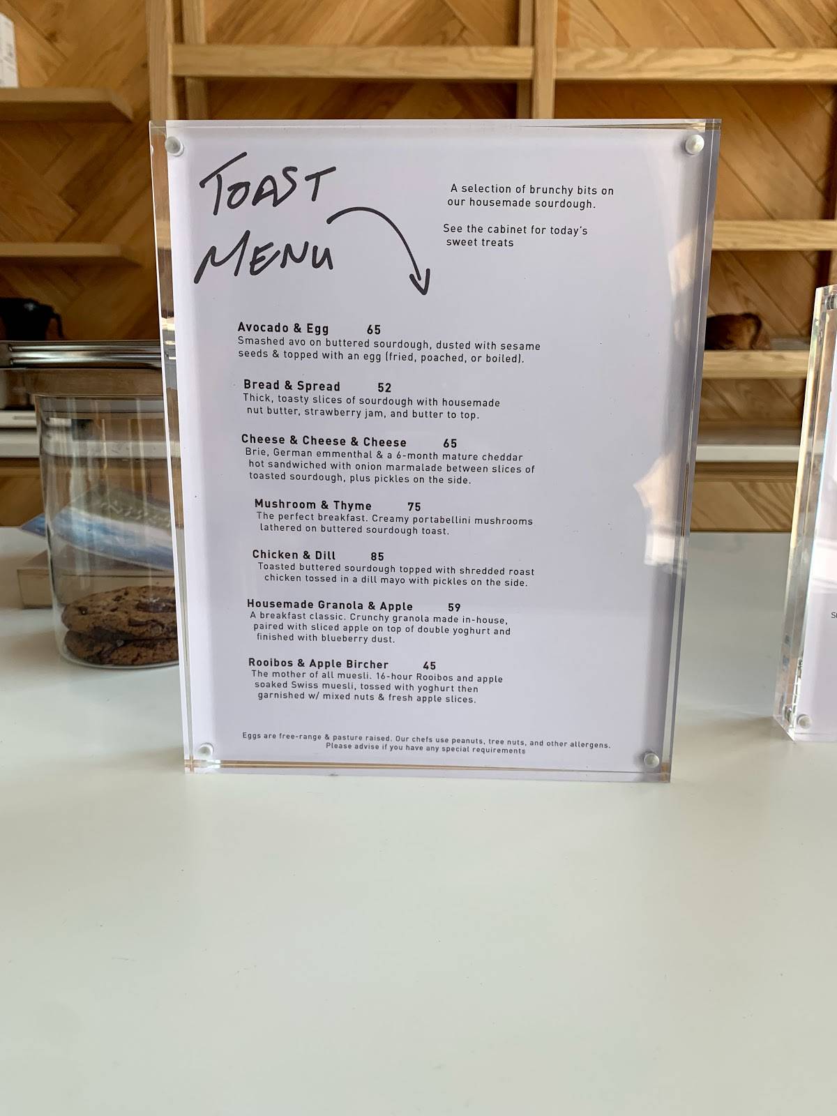 Menu at Father Coffee Kramerville cafe, Johannesburg