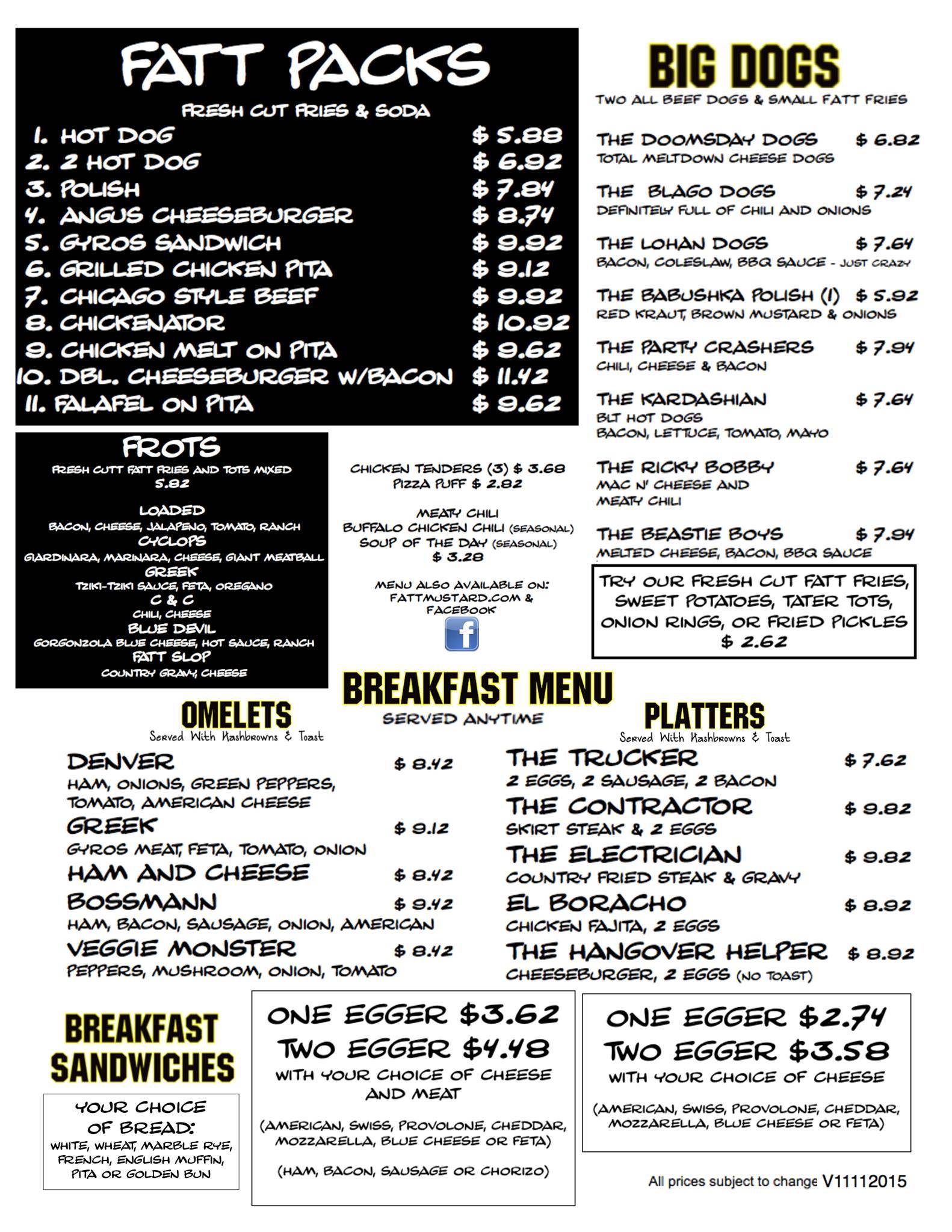 Menu at Fatt Mustard Cafe, Elk Grove Village