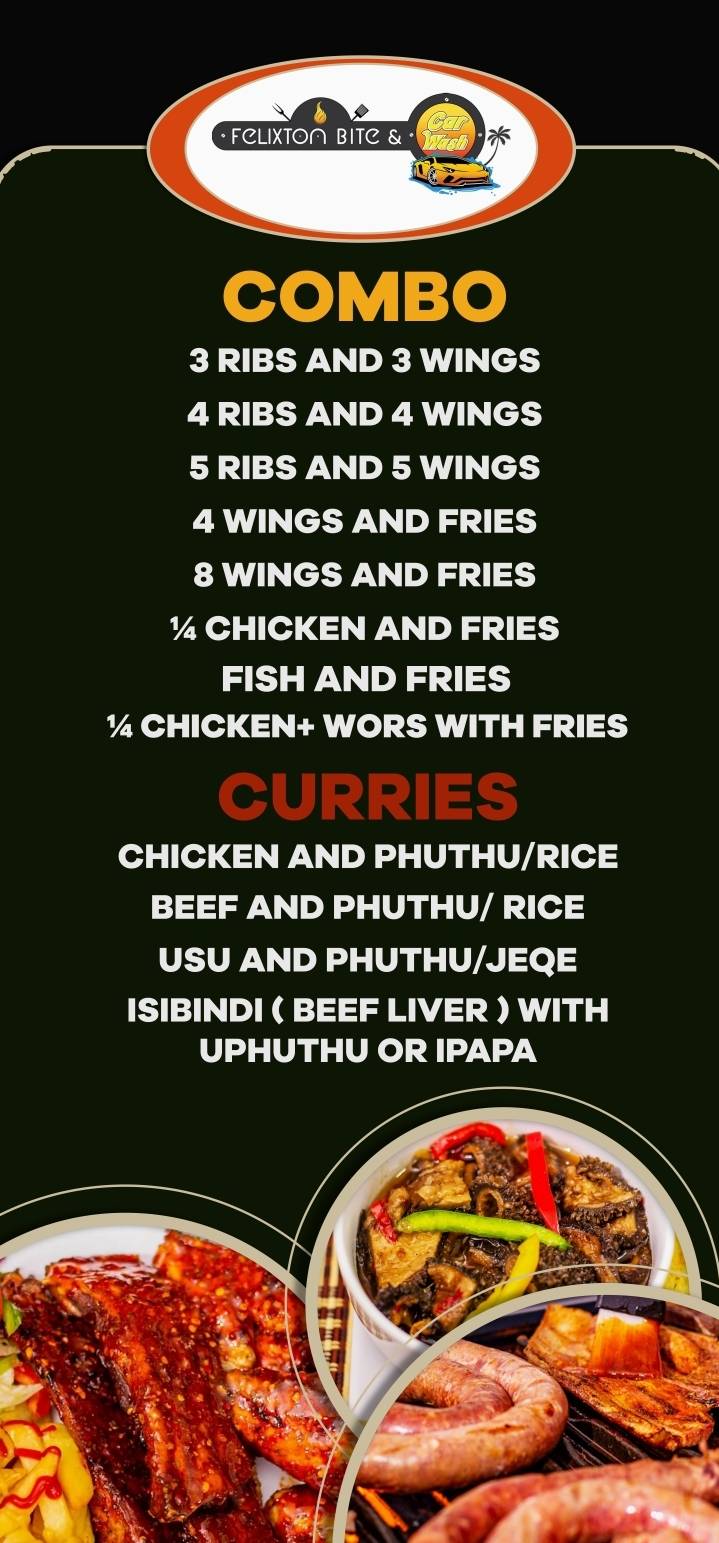 Speisekarte von Felixton Bite and Car Wash restaurant, Empangeni