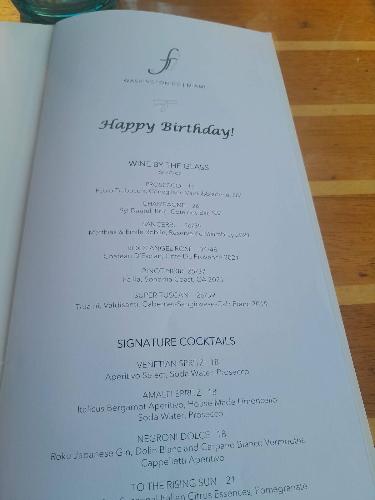 Menu at Fiola Mare pub & bar, Washington