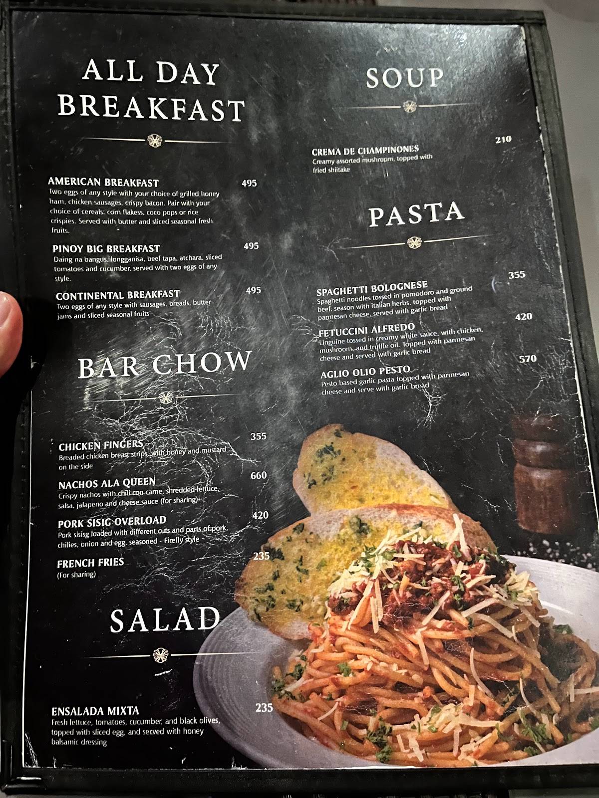 Menu at Firefly Roofdeck Restaurant, Makati, Makati