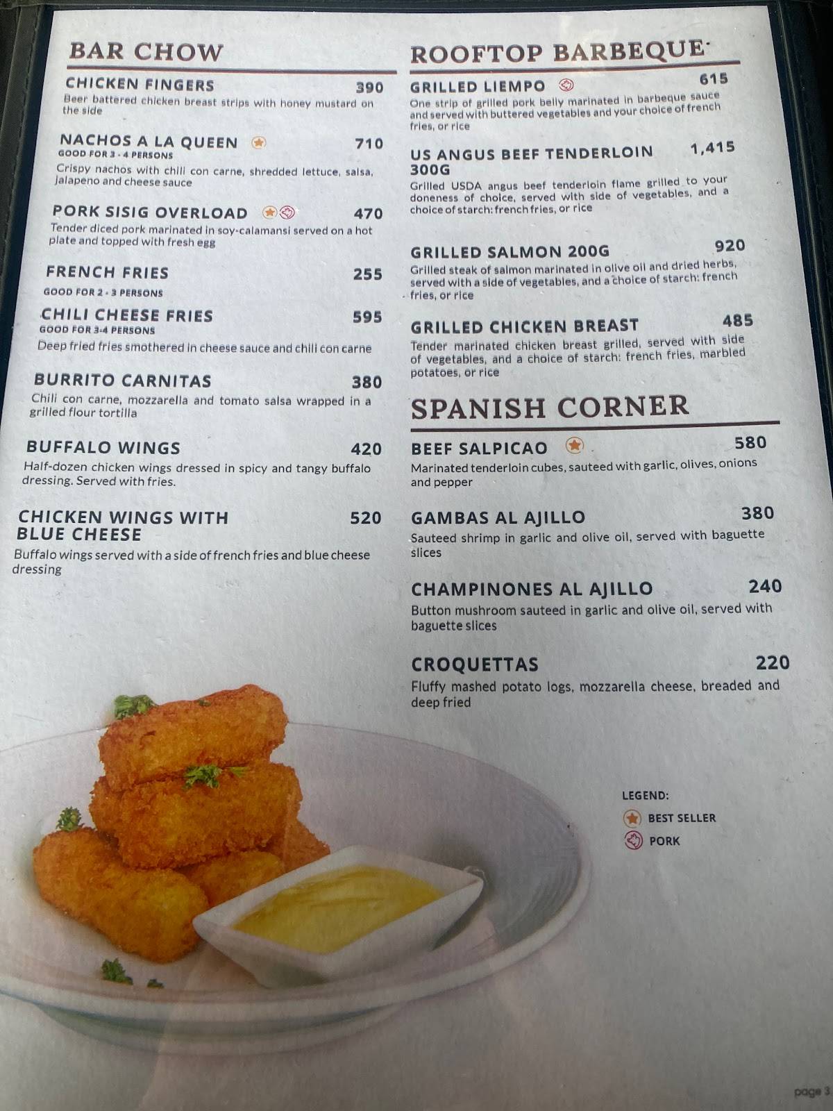Menu at Firefly Roofdeck Restaurant, Makati, Makati