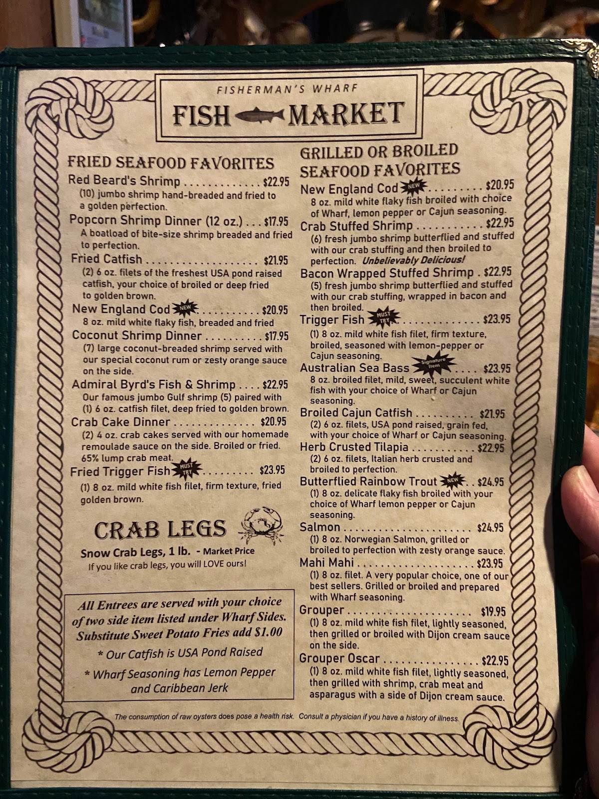 Menu at Fisherman's Wharf Steak & Seafood restaurant, Lake Hamilton