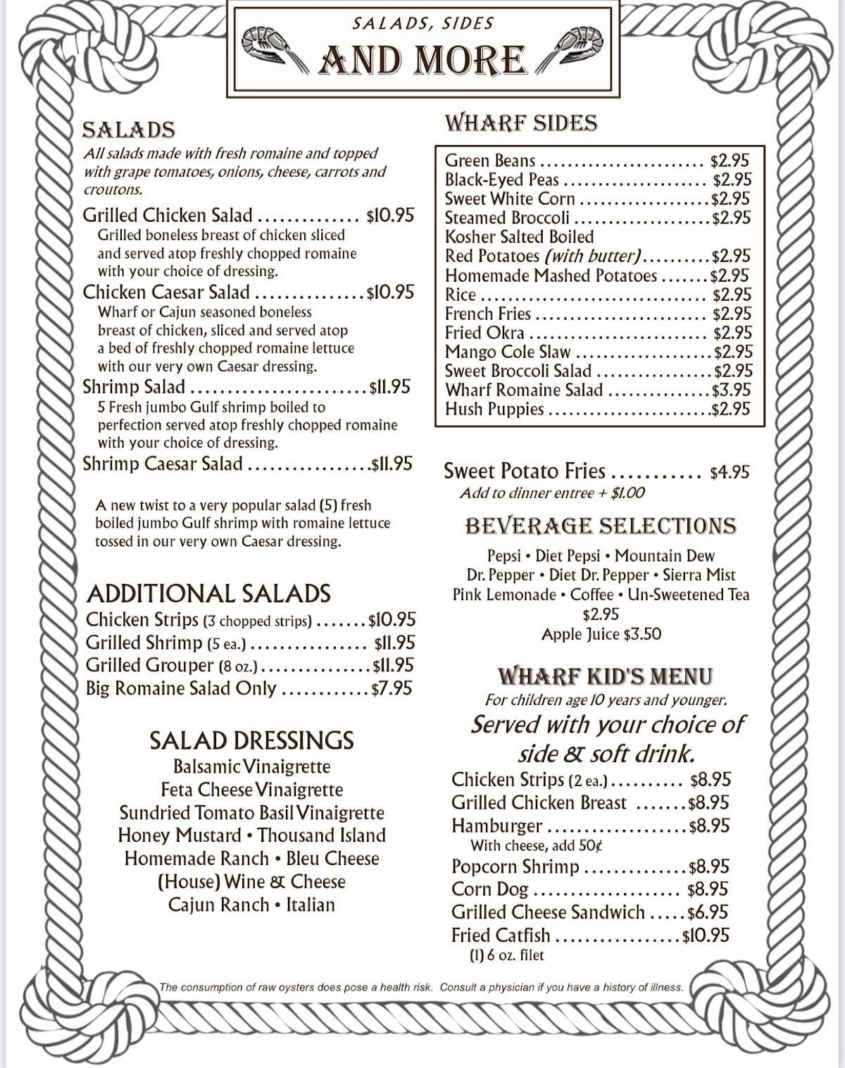Menu at Fisherman's Wharf Steak & Seafood restaurant, Lake Hamilton