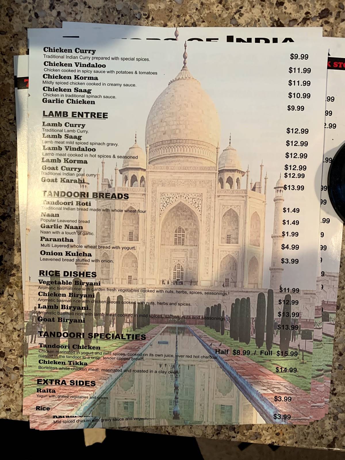 Menu at Flavors of India (Punjabi Dhaba) restaurant, Hesperia