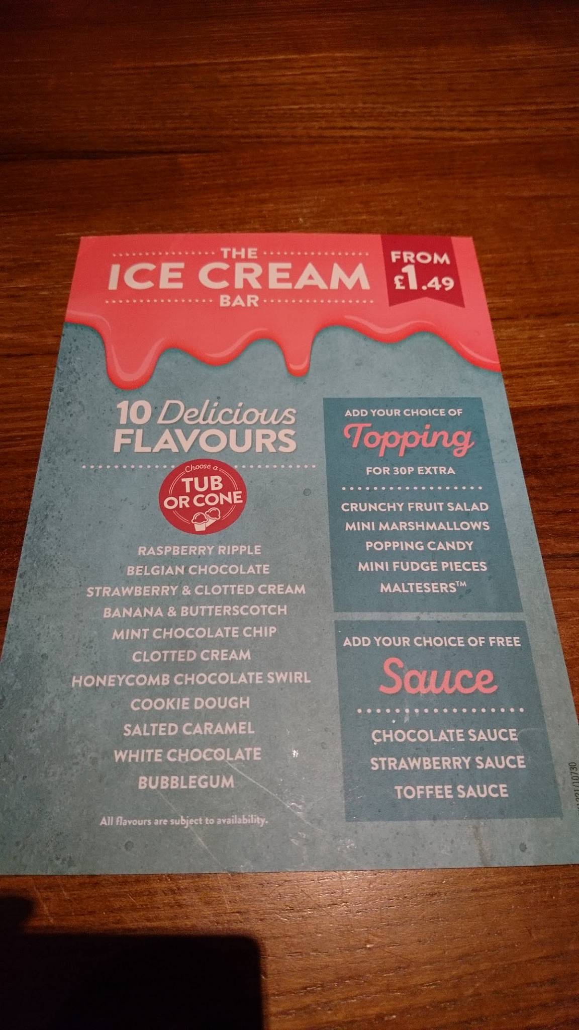 Menu at Flying Legends pub & bar, York