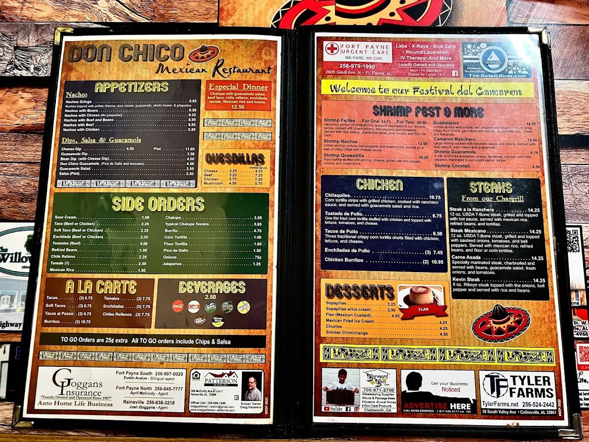 Menu at Don Chico Mexican Restaurant, Fort Payne