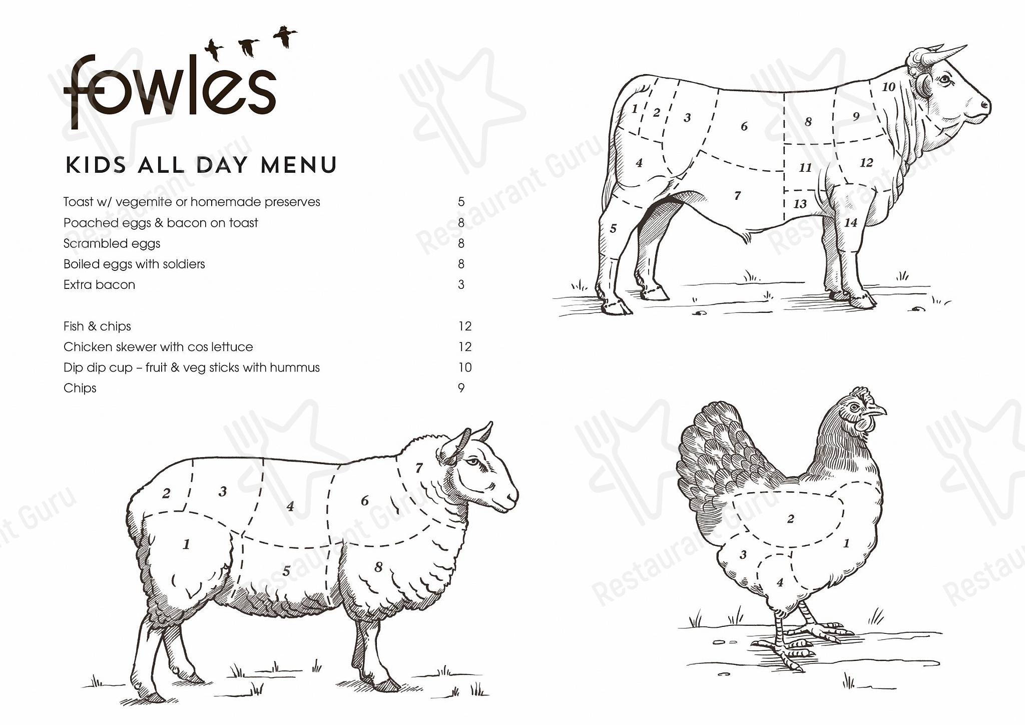 Menu at Fowles Wine cafe, Avenel