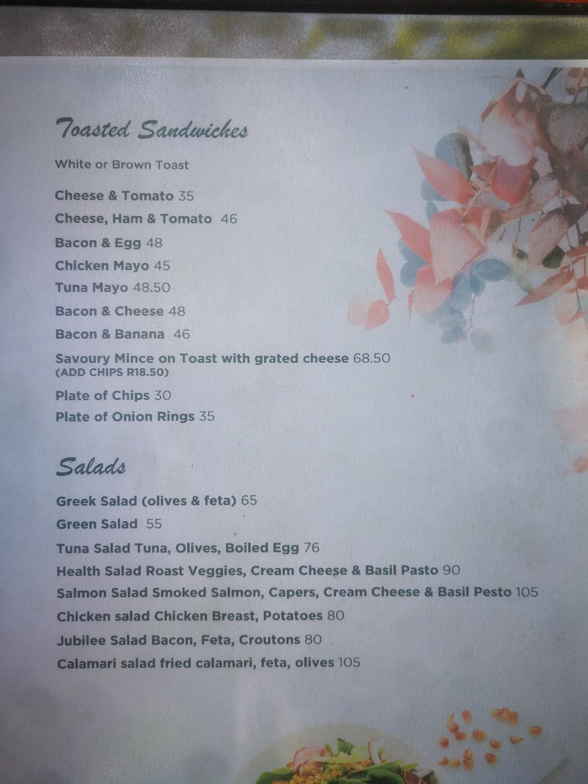 Menu at Fran's Place restaurant, Cape Town, 111 Jubilee St