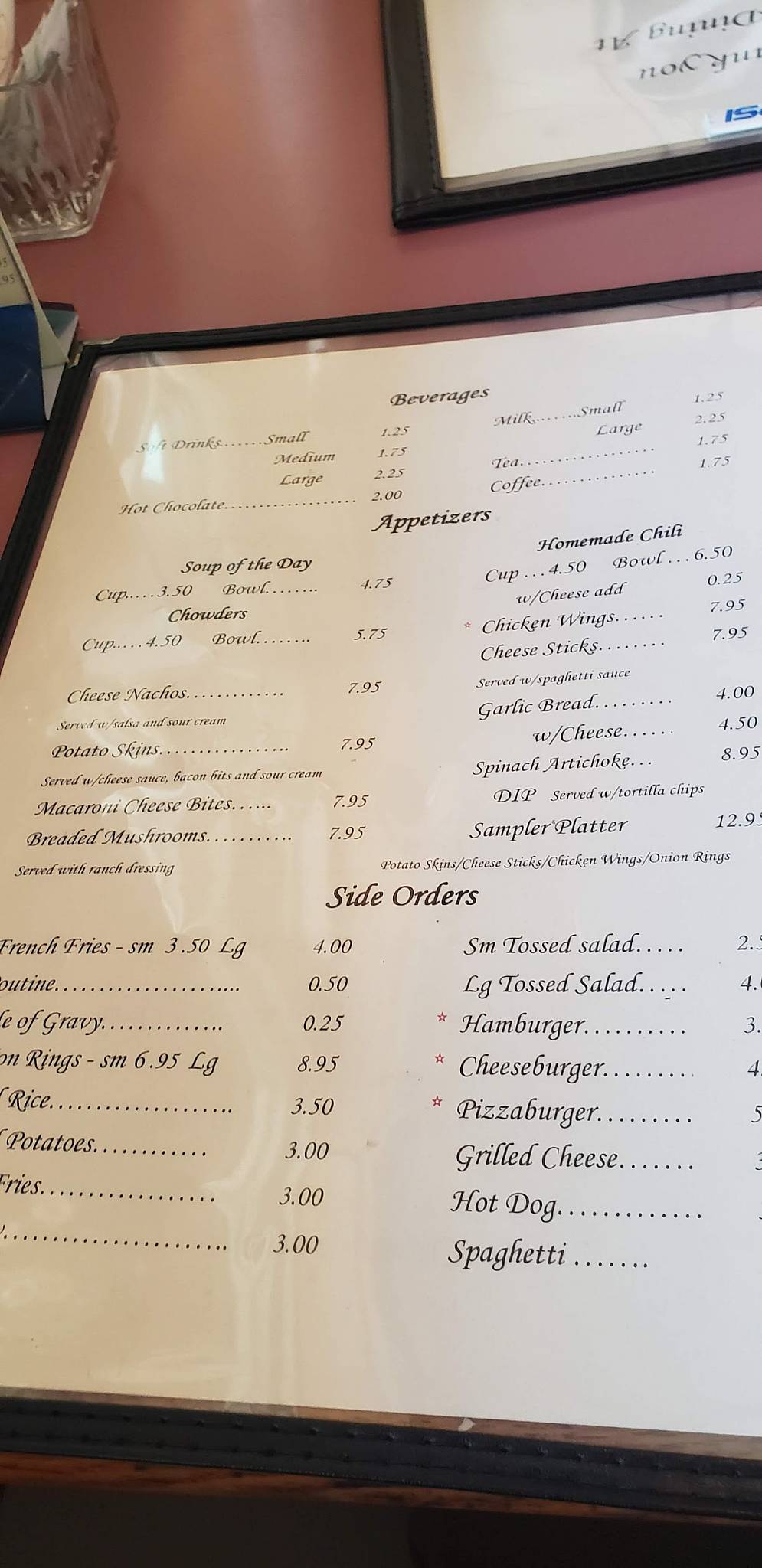 Menu at Frederick' s Southside Restaurant, Caribou