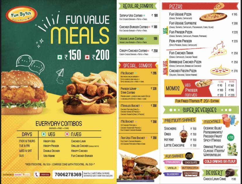 Menu at Fun Bytes, Mumbai