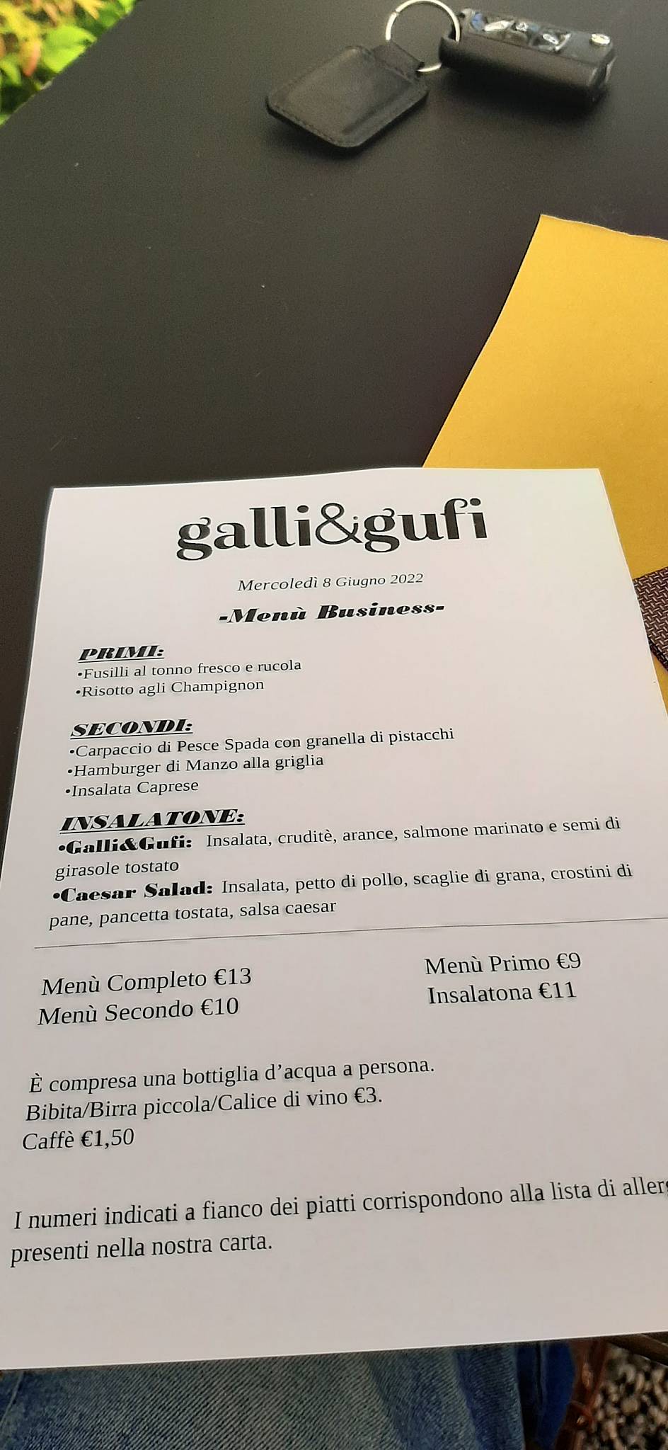 Menu at Galli & Gufi restaurant, Mandello del Lario