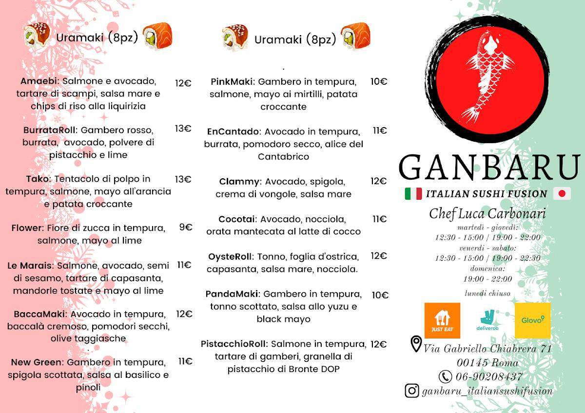 Menu da Ganbaru Sushi Fusion, Roma, Via Gabriello Chiabrera