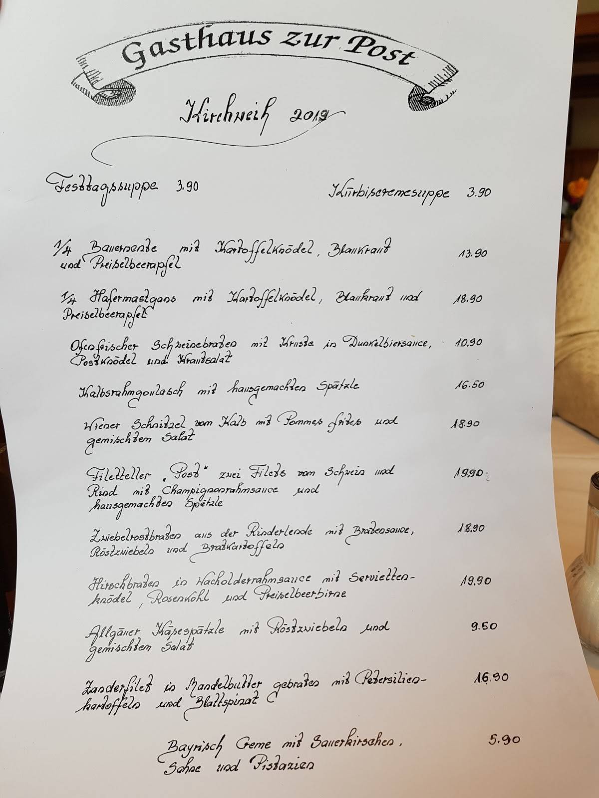 Speisekarte von Gasthaus zur Post restaurant, Unterhaching