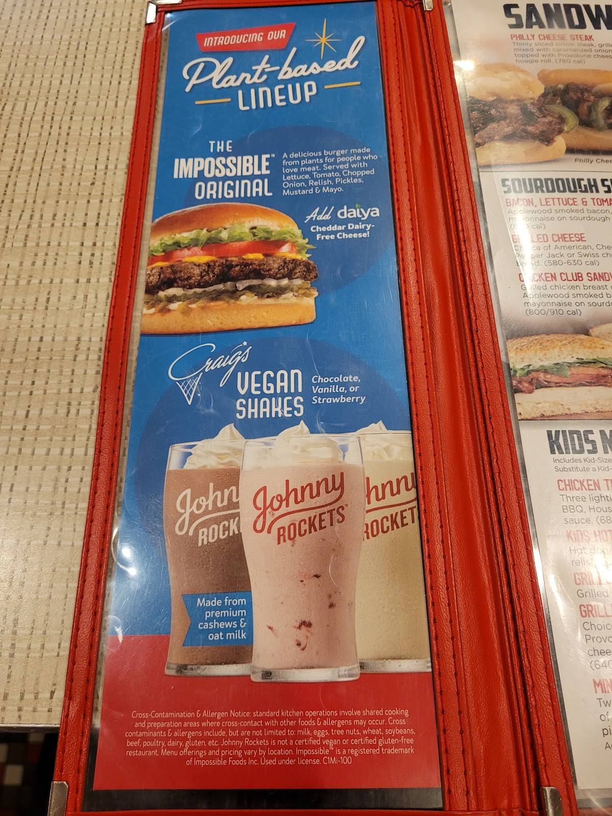 Menu at Johnny Rockets restaurant, Gatlinburg