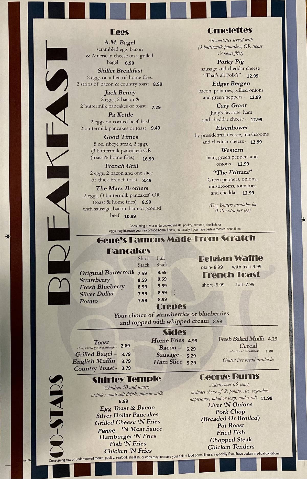 Menu at Gene's Place To Dine restaurant, Cleveland