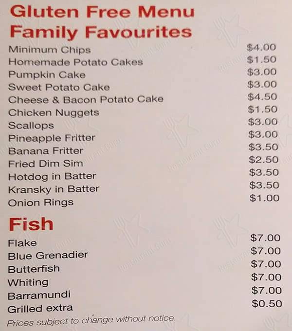 Menu at Georges Fish & Chip Shop fast food, Bacchus Marsh
