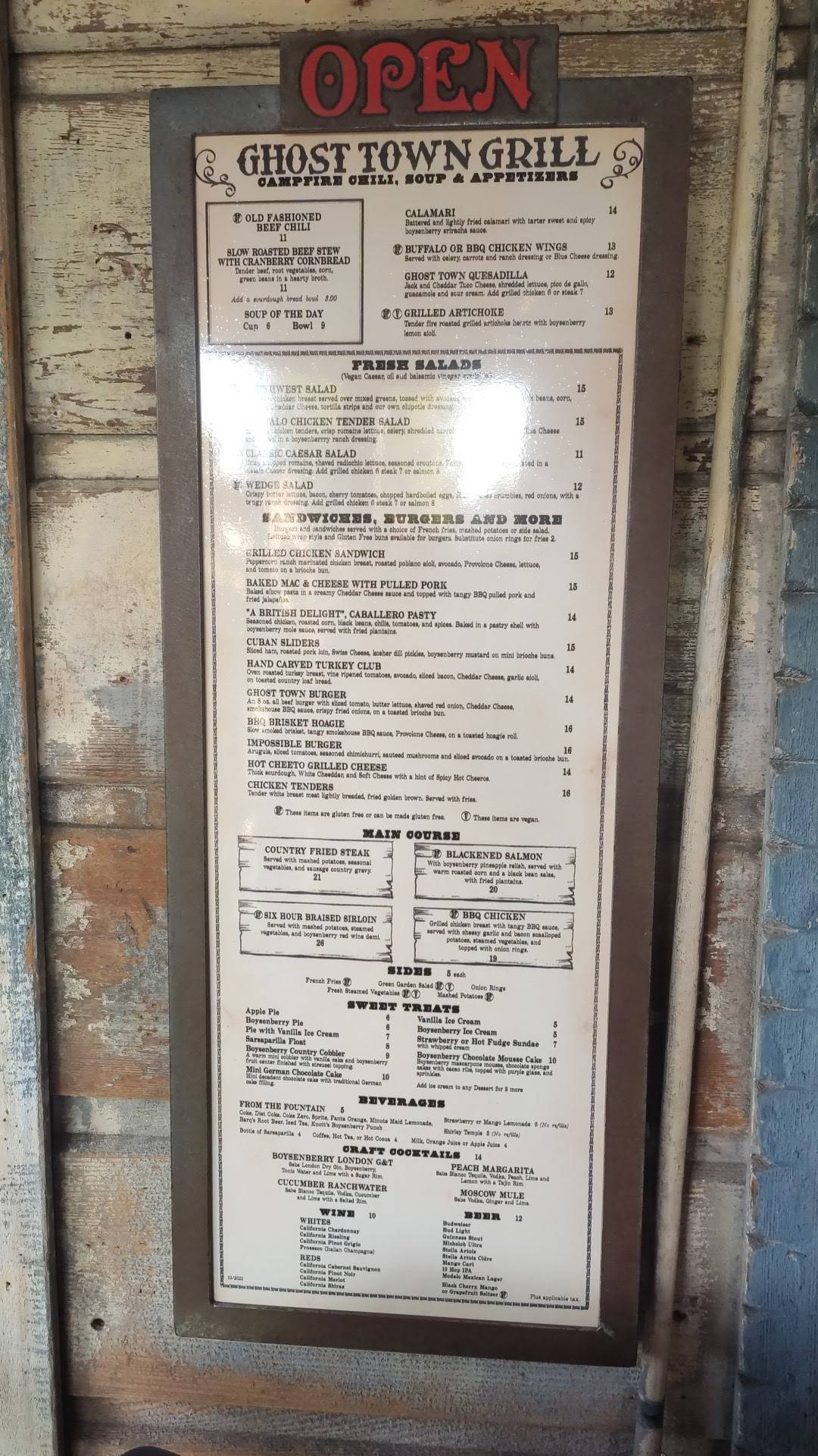 Menu at Ghost Town Grill restaurant, Buena Park