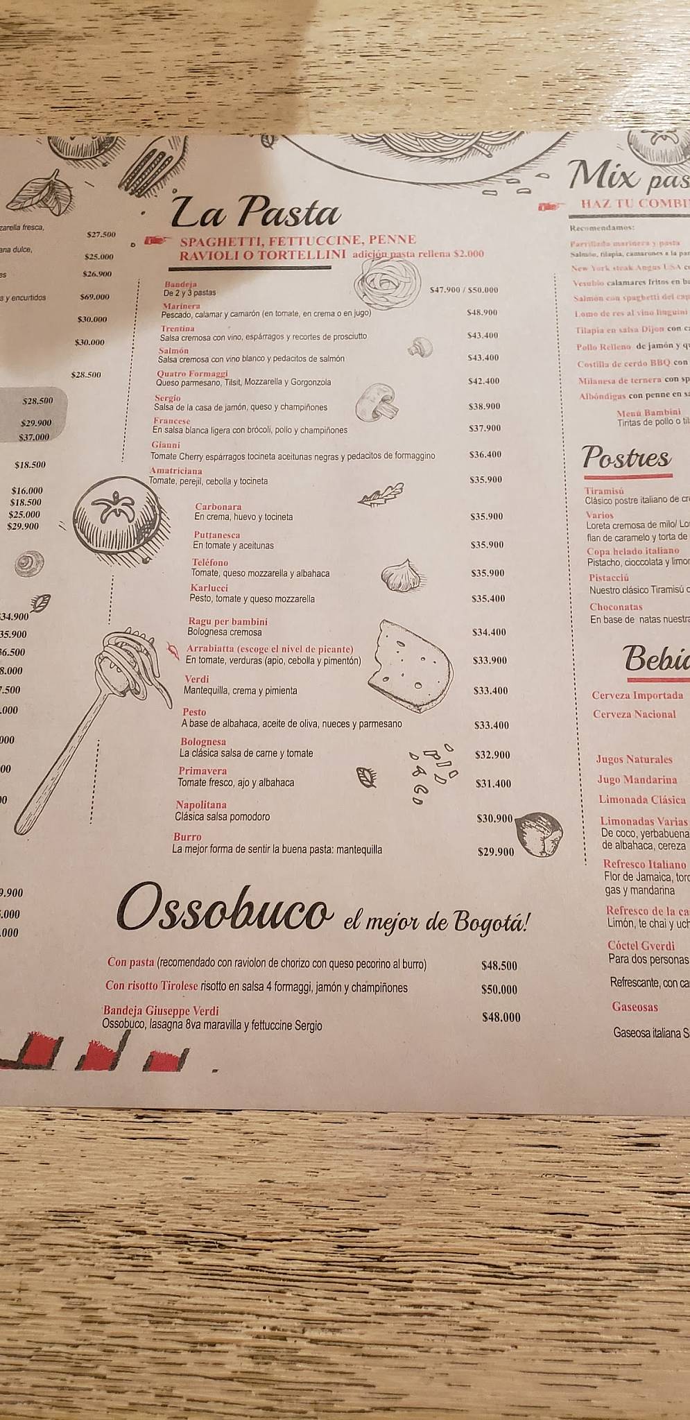 Carta del restaurante Giuseppe Verdi, Bogotá, Cl. 58 #5-35