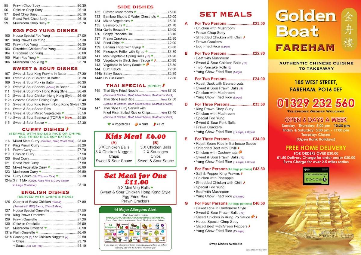 Menu at Golden Boat Fareham restaurant, Fareham, 185 West St