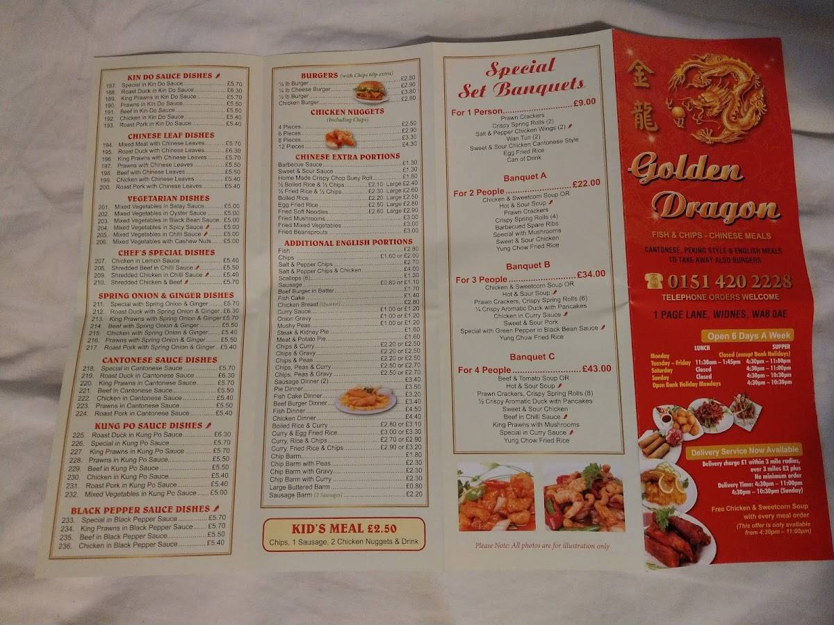 Menu at Golden Dragon - Chinese & EnglishTakeaway fast food, Widnes