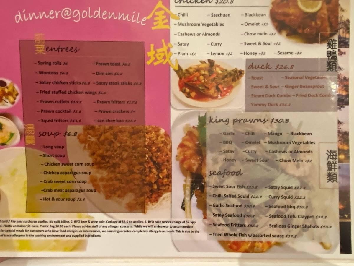 Menu at Golden Mile Chinese Restaurant, Como