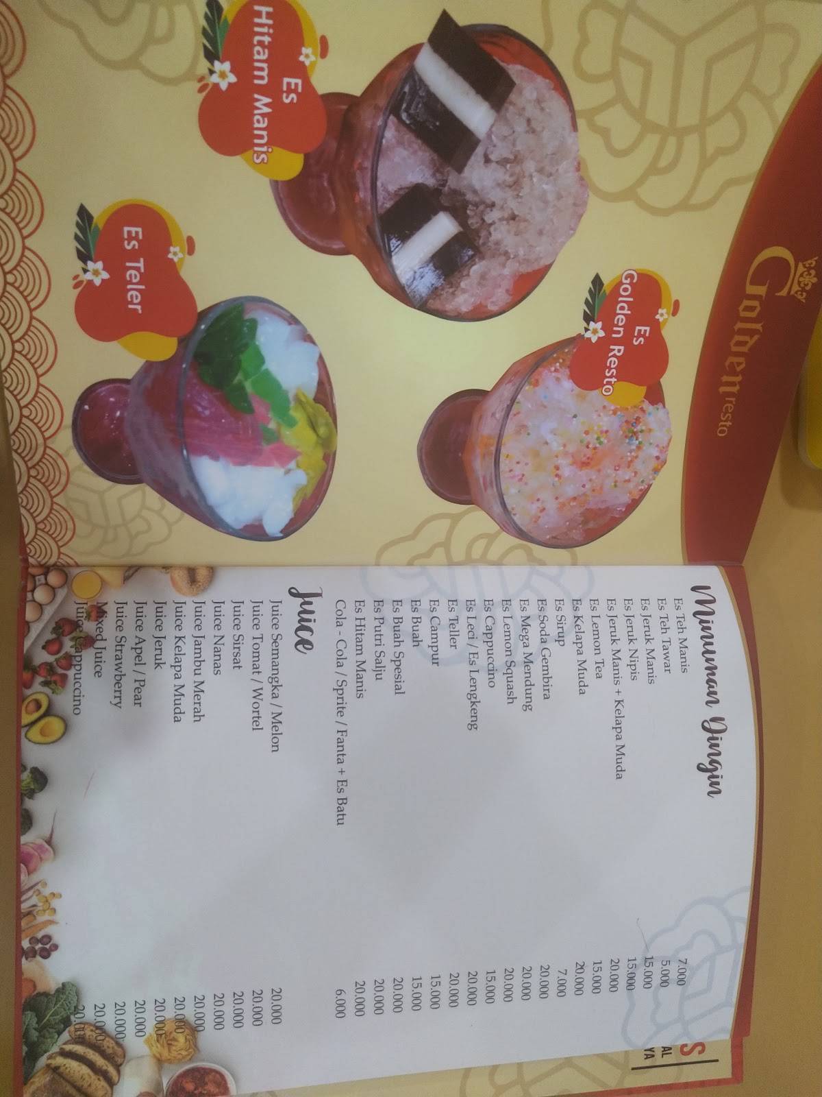 Menu at Golden Resto restaurant, Kudus, Jl. Jend. Sudirman No.95