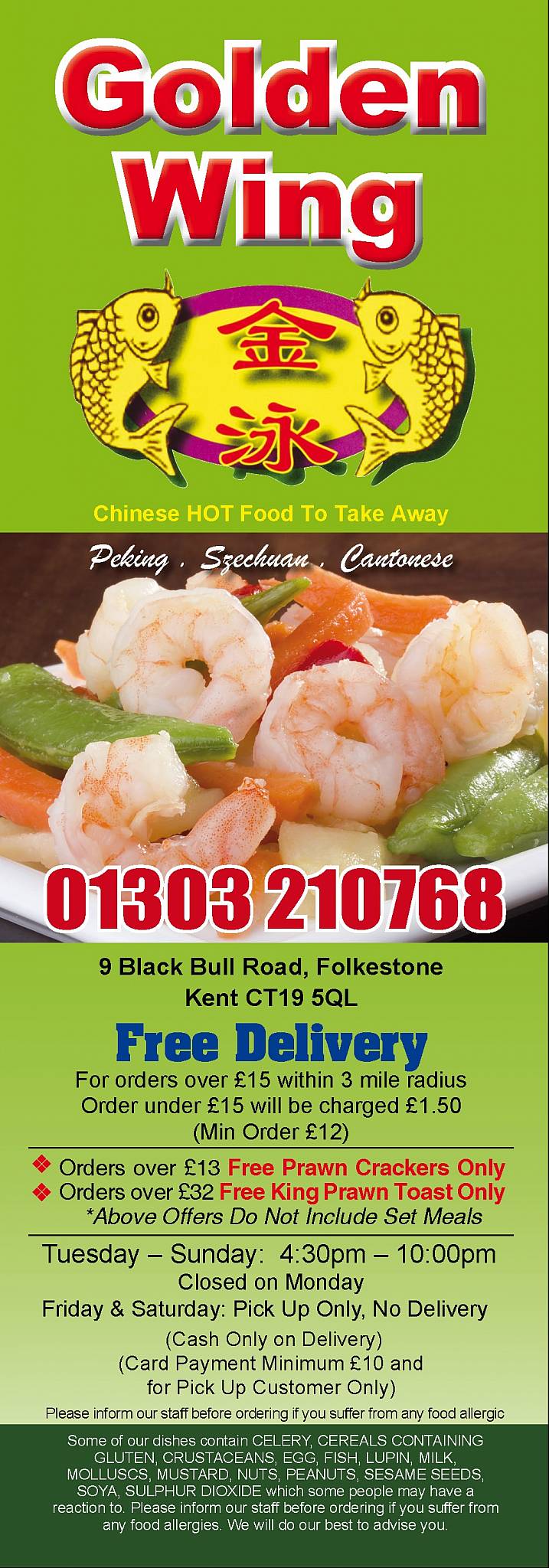 Menu at Golden Wing Chinese fast food, Folkestone
