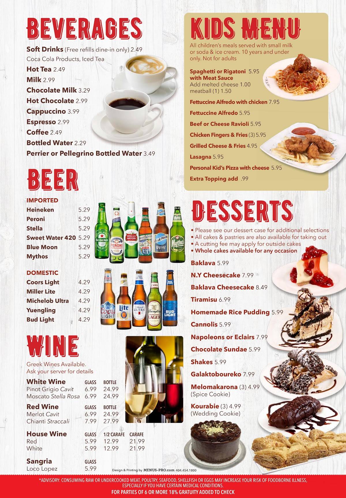 Menu at Dina's Family Italian Restaurant, Woodstock