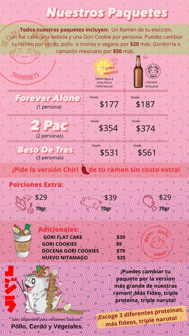 Menu at Gori Gori restaurant, Mexico City, C. de la Prosperidad 37