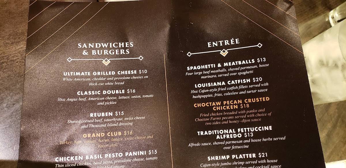 Menu at Grand Café restaurant, Durant, Choctaw Casino