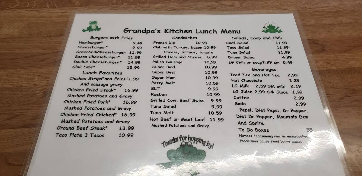 Menu at Grandpa's Kitchen restaurant, Kingman