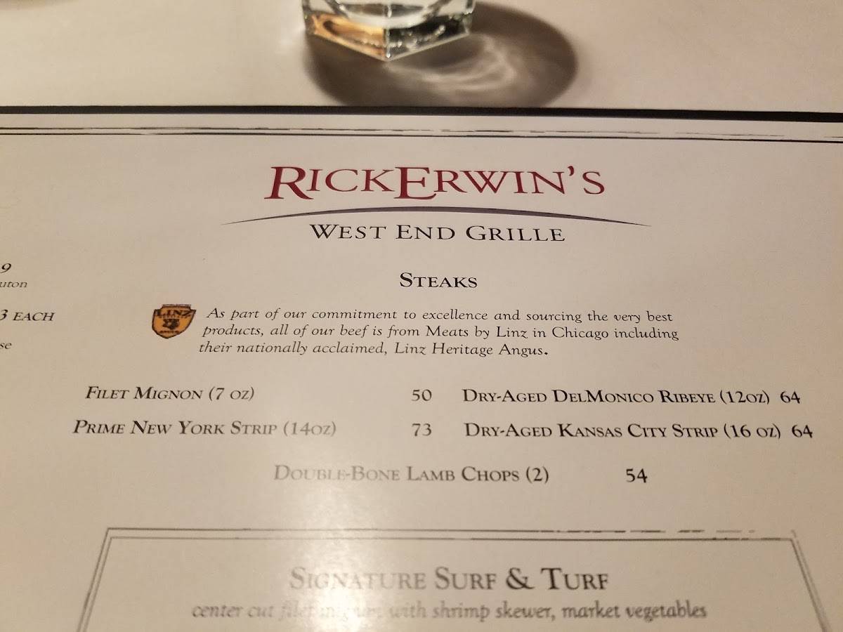 Menu at Rick Erwin's West End Grille pub & bar, Greenville