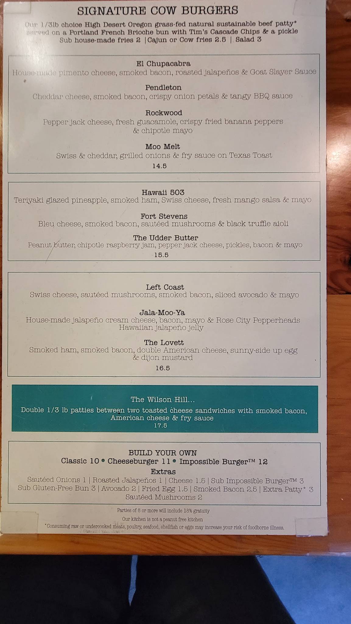 Menu at The Local Cow fast food, Gresham