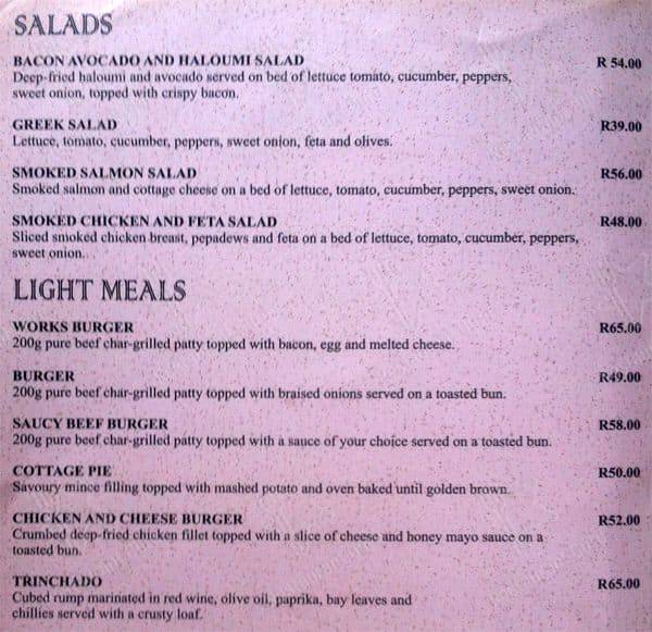 Menu at Grid & Grill restaurant, Benoni