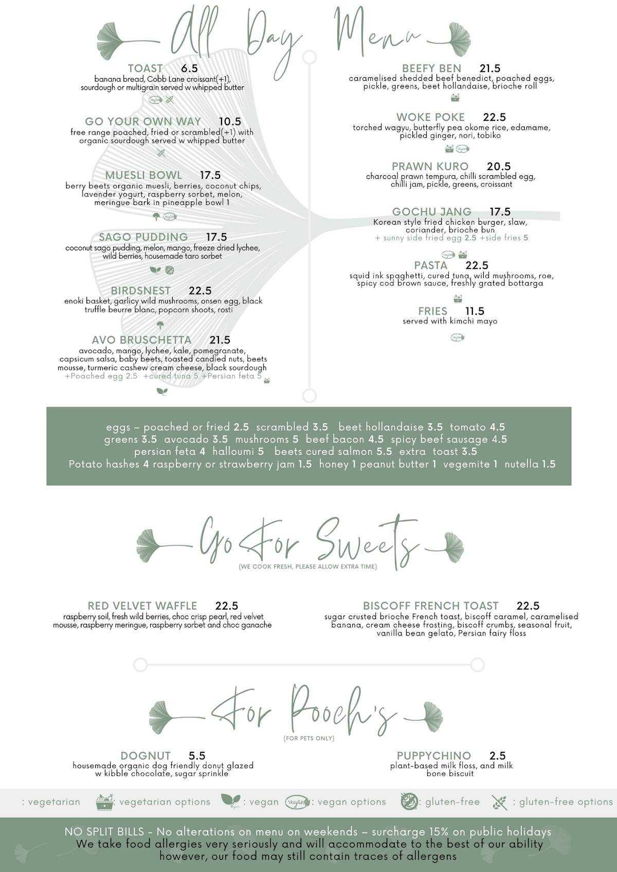 Menu at Grounds of Eden cafe, Coburg
