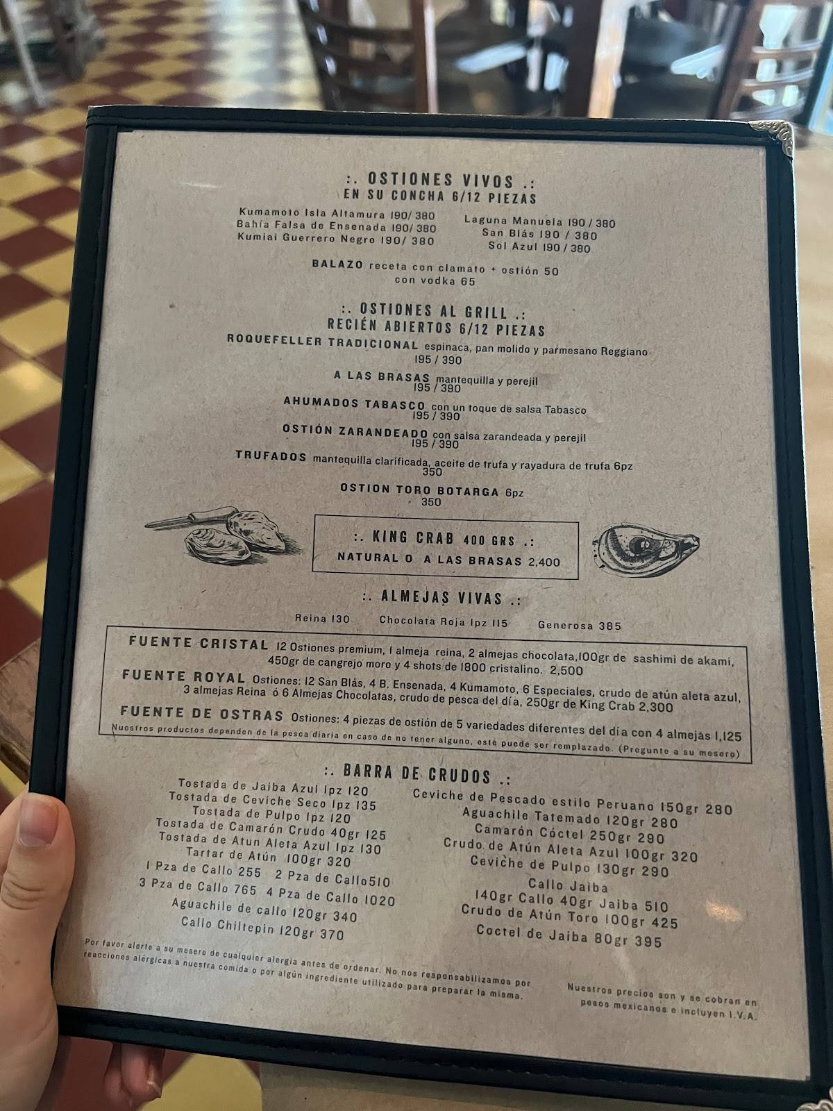Carta del restaurante La Docena Sao Paulo, Guadalajara