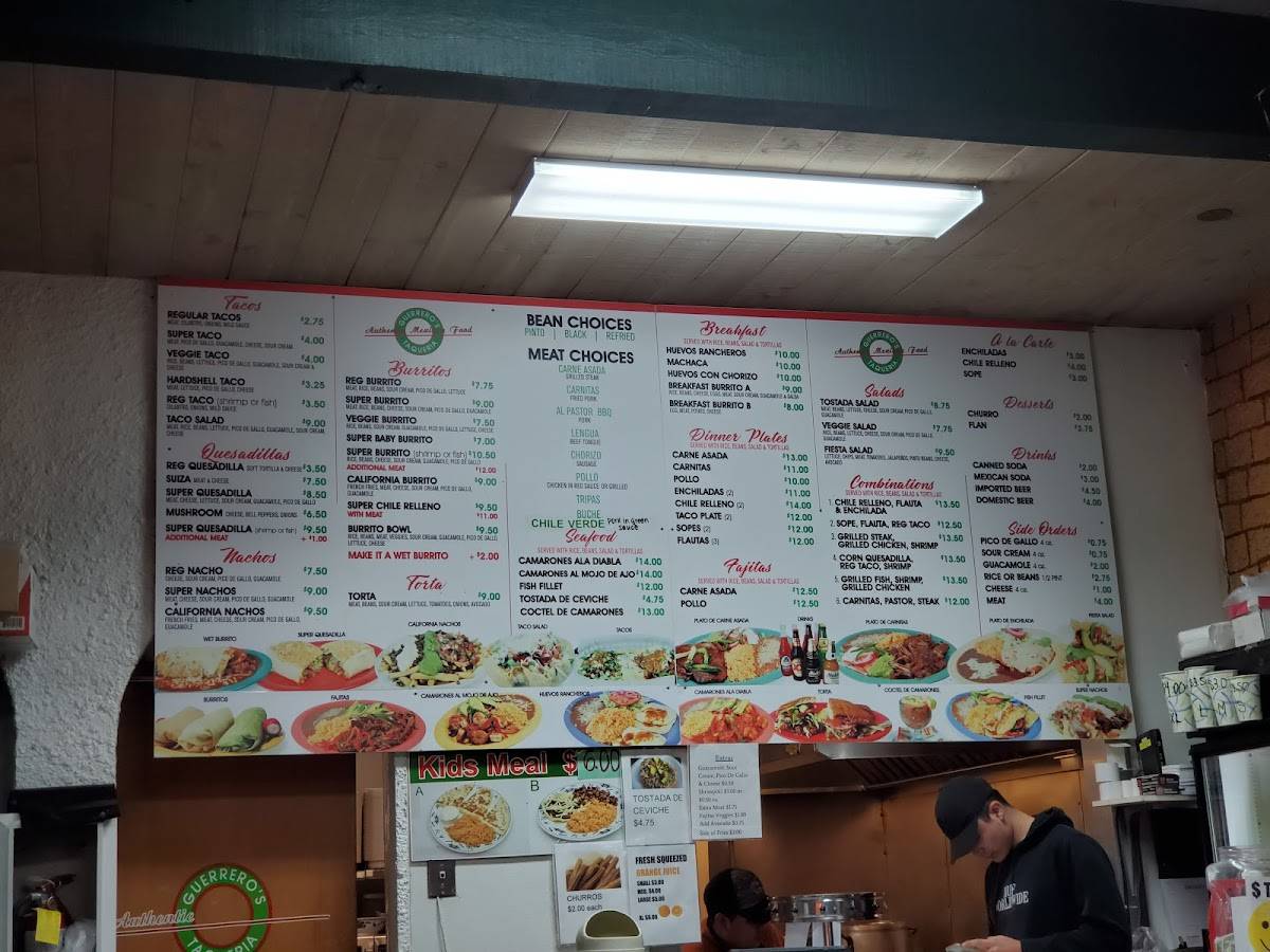 Carta del restaurante Guerrero's Taqueria, Pacifica