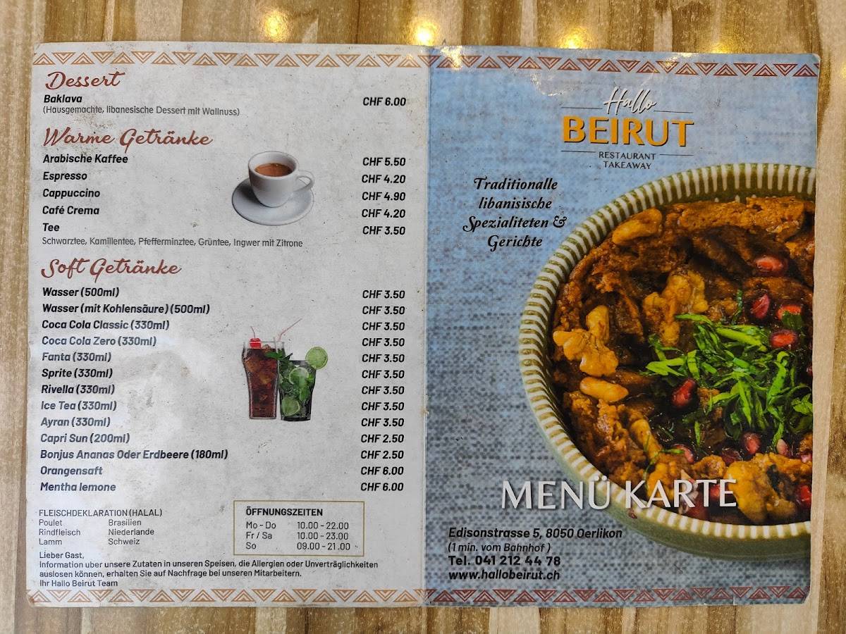 Speisekarte von Hallo Beirut, Zürich